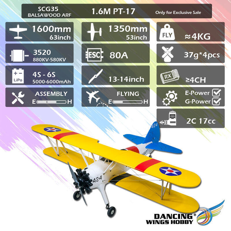 dwhobby電動遙控1.6M 輕木PT17雙翼甲醇機像真機動汽機固定翼 | 露天市集 | 全台最大的網路購物市集