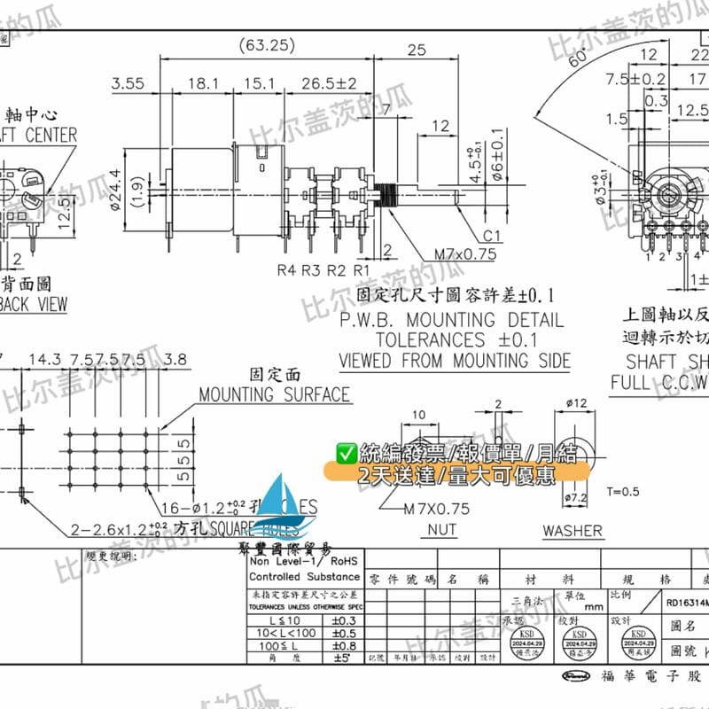 【可急件】臺灣福華RD163馬達位器四聯16腳功放音響A50K×4軸長25mm | 露天市集 | 全台最大的網路購物市集