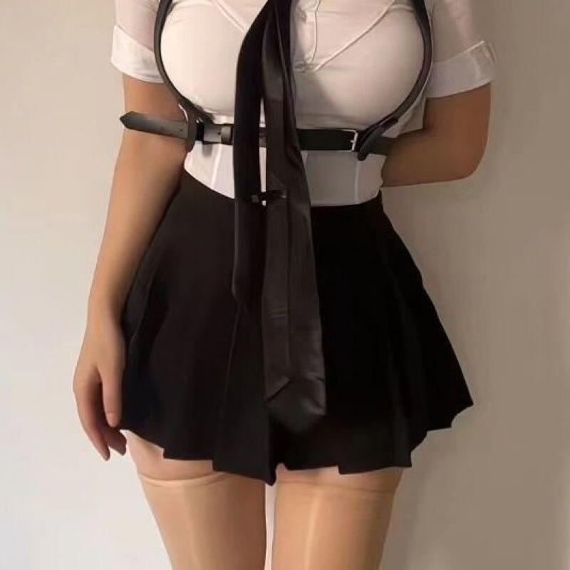 48h出貨丶JK制服套裝女學院風欲辣妹設計感小眾收腰襯衫高腰百褶裙三件套 | 露天市集 | 全台最大的網路購物市集