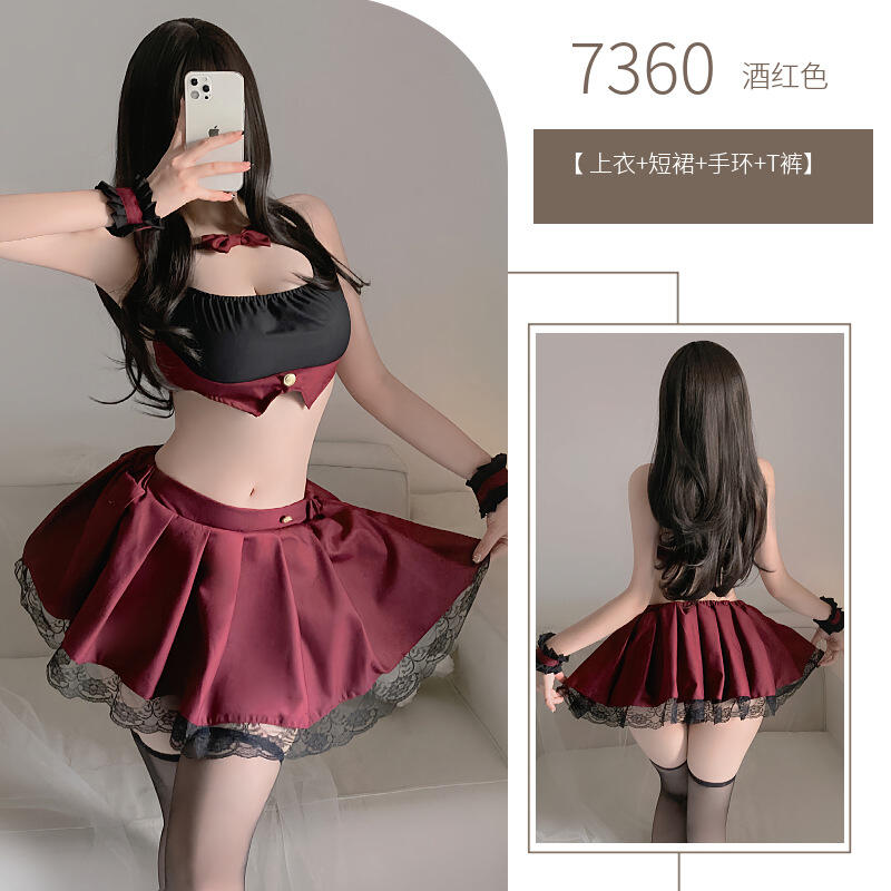 48h出貨丶夜琴情趣內衣性感鏤空掛脖JK學生百褶短裙日系制服套裝誘惑女7360 | 露天市集 | 全台最大的網路購物市集