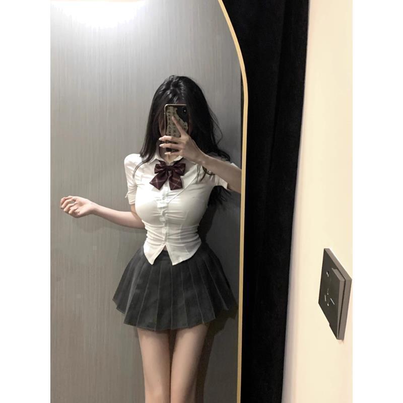 48h出貨丶jk制服辣妹彈力收腰襯衫純欲學院風學姐套裝性感學姐百褶裙套裝女 | 露天市集 | 全台最大的網路購物市集