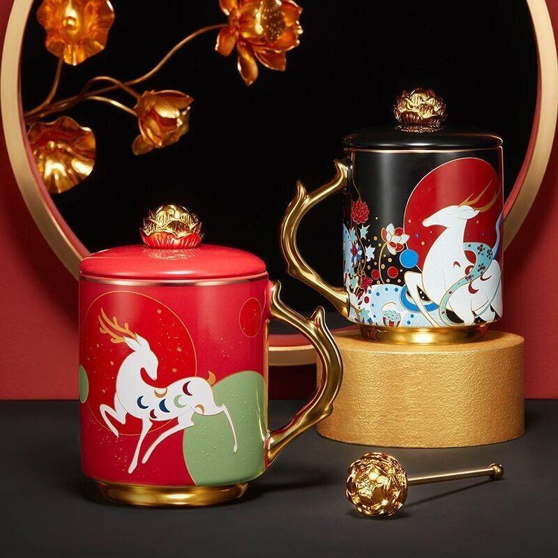 【太好康】MANQU九色鹿國潮陶瓷馬克杯中國風水杯帶勺大容量情侶杯子送禮 | 露天市集 | 全台最大的網路購物市集