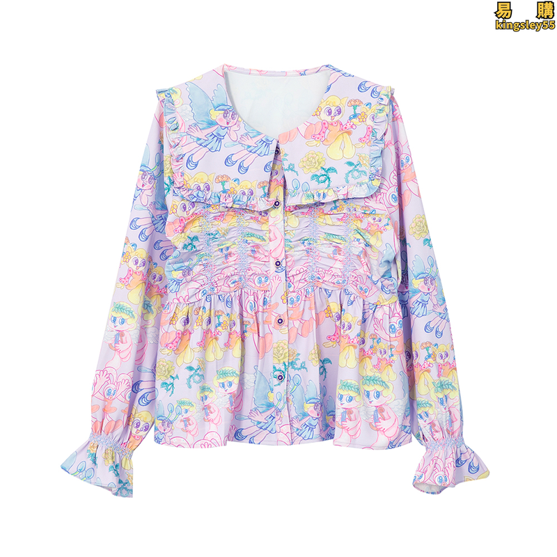 tntntutu桃心商店紫色橙色天使可愛卡通荷葉邊印花打攬襯衫襯衫 | 露天市集 | 全台最大的網路購物市集