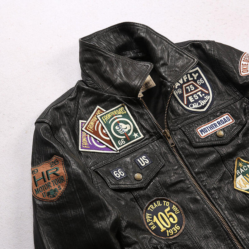 【滿滿】春秋多標水洗褶皺全植輮山羊皮 男歐美翻領AVFLY真皮牛仔夾克 | 露天市集 | 全台最大的網路購物市集