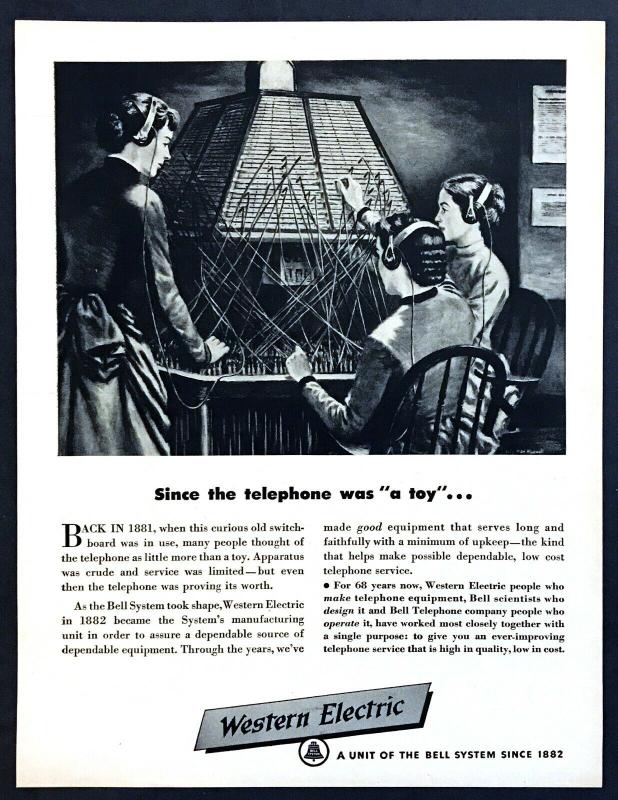 1881 bell telephone電話和算子設計1950年西方電動印刷廣告 | PChomeUSA 海外代購