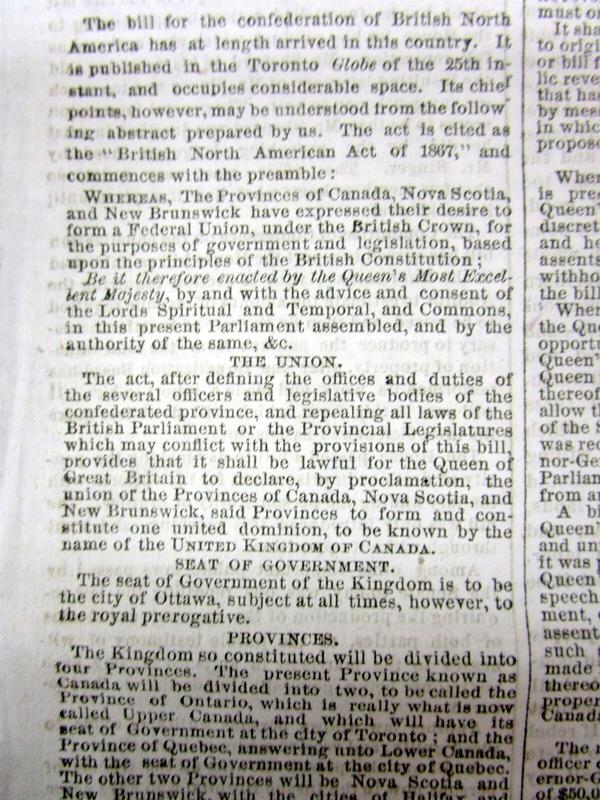 1867 報紙和formation of confederation of of 加拿大 | PChomeUSA 海外代購