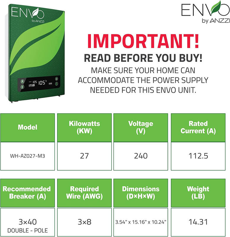 Envo Atami 4 8 Gpm 27 Kw Electric Tankless Water Heater