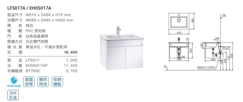 〖Caesar 凱撒衛浴〗 高雄免運 面盆浴櫃組 LF5017A / EH05017A 面盆 洗手台 61CM【鋐欣】 | 露天市集 | 全台最大的網路購物市集