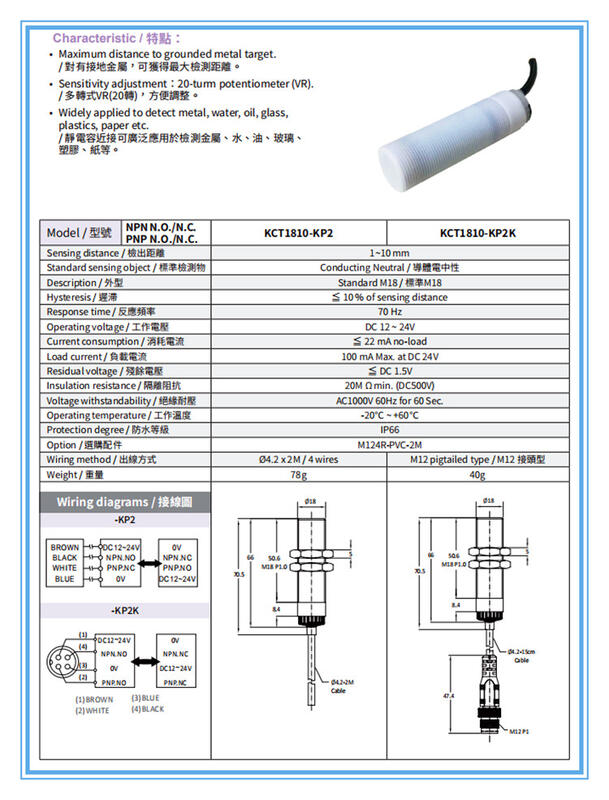 限時下殺 RIKO靜電容近接開關KCT1810-KP2 KC1810-KP2K/KC1820-KP2 KCP10-N | 露天市集 | 全台最 ...