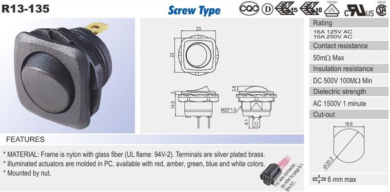 SCI 23x23mm 洛克開關 開關 翹板開關 R13-135 Rocker Switch 4P 10A 綠色燈 | 露天市集 | 全台最大 ...