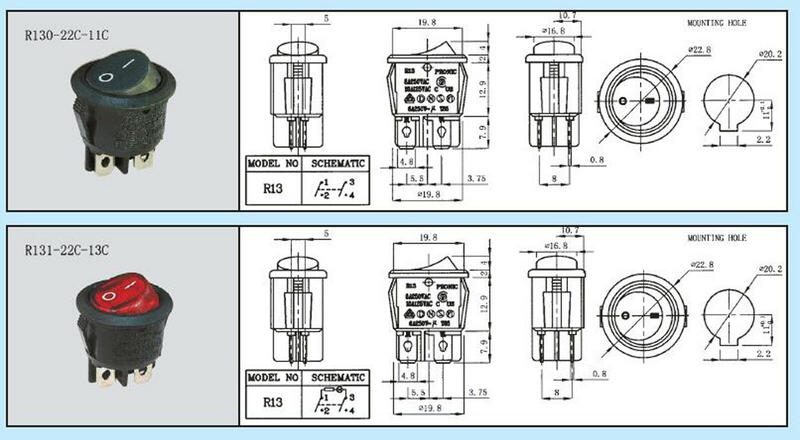 PRONIC φ23mm 洛克開關 開關 翹板開關 R13 Rocker Switch 4P 6A 250V 紅色燈 | 露天市集 | 全台最 ...