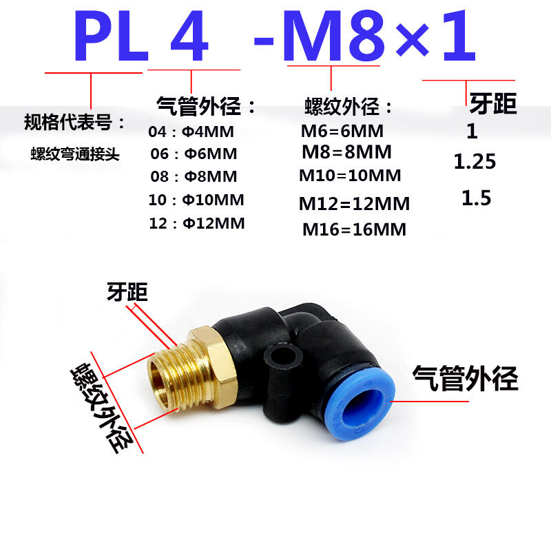 【麻吉大促】直角彎頭PL4-M6 PL6-M6 PL8-M8 PL10-M10*1.5 PL12-M16*1.5 | 露天市集 | 全台最大的 ...