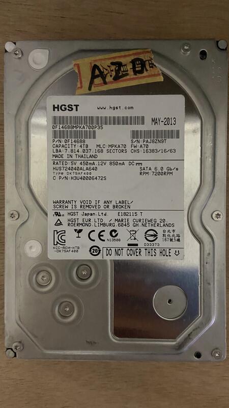 HGST 4TB HUS724040ALE640 (4T /4TB HDD硬碟)(26924HR)[A20] | 露天市集 | 全台最大的網路購物市集